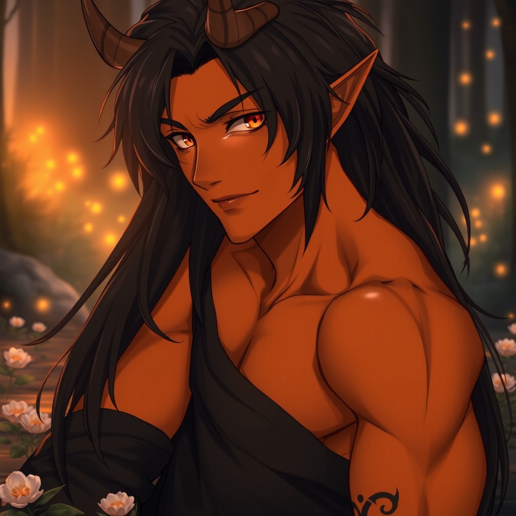 Enchanting Oni in Twilight: A Shoujo-Inspired Forest Encounter