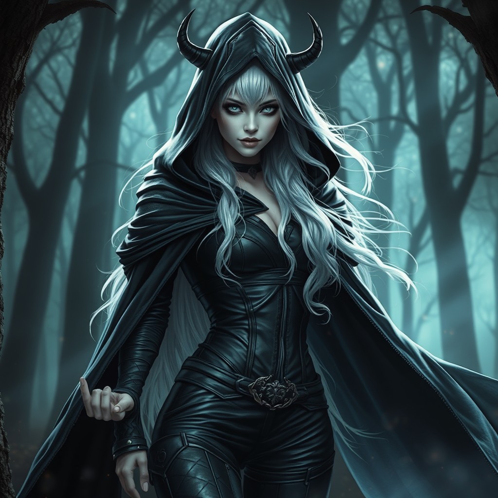 Enchanting Female Changeling Mage in an Ancient Forest