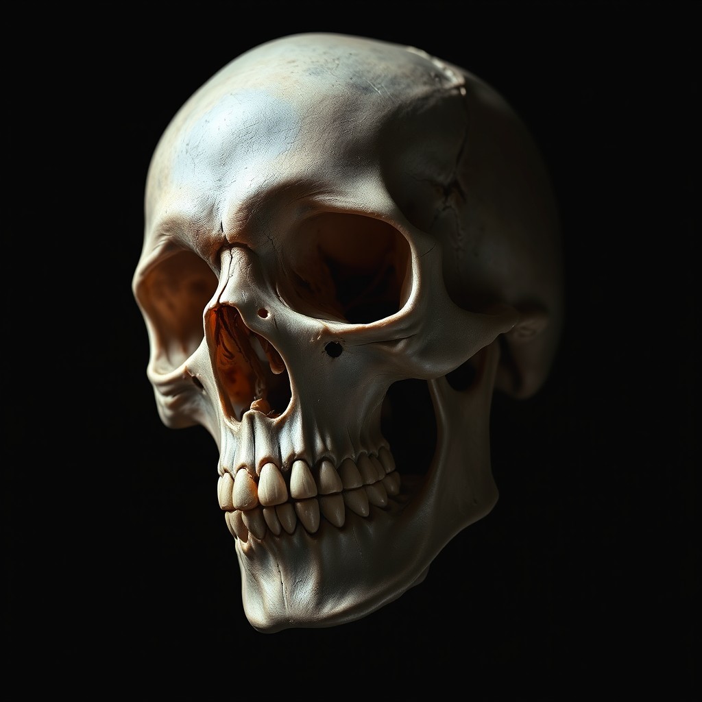 Realistic Human Skull Depiction: Intricate Details & Dramatic Lighting