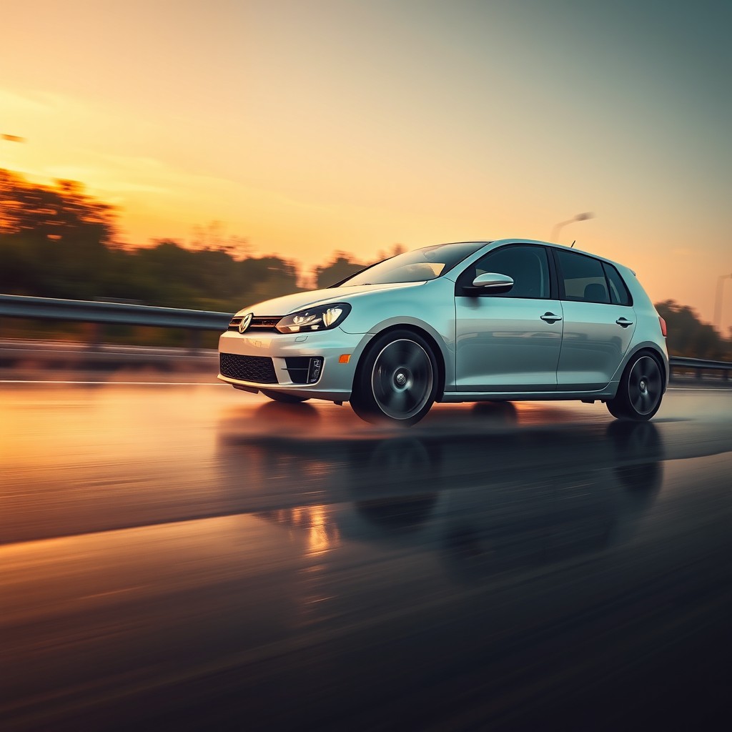 Cinematic Pearl-Colored Volkswagen Golf 4 at Sunset