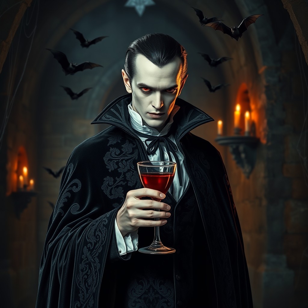 Elegant Vampire in Ancient Castle - Gothic Horror Imagery