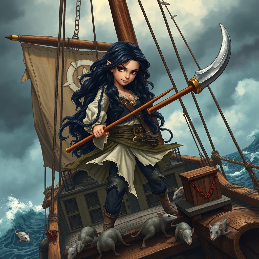 Fierce Pirate Adventure: Girl on a Ship Hunting Sea Dragons