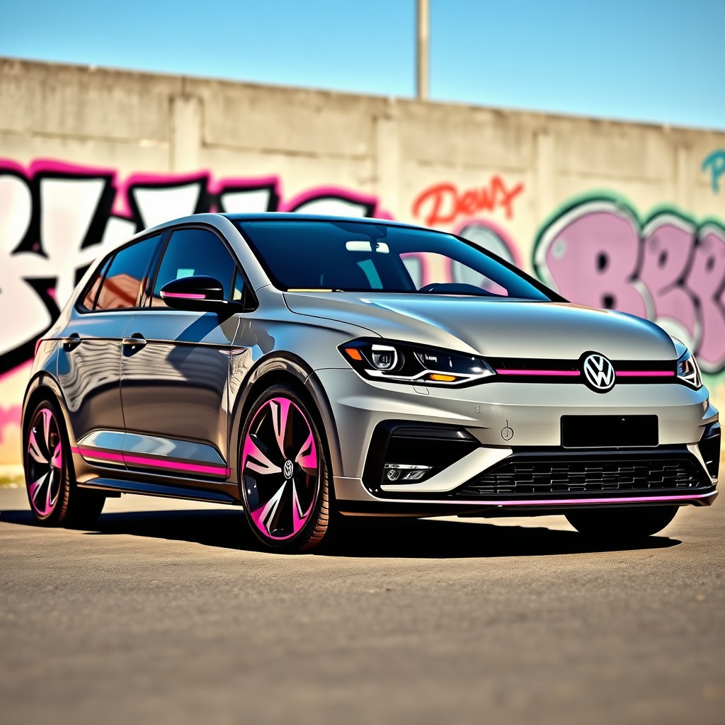 Sleek Volkswagen Design: Gray with Black & Pink Accents