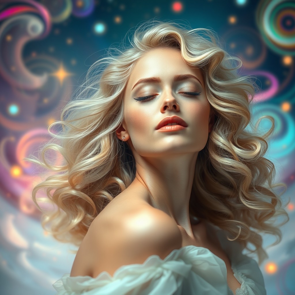 Hypnotic Glamour: Dreamlike Fantasy Art of a Captivating Blonde Woman