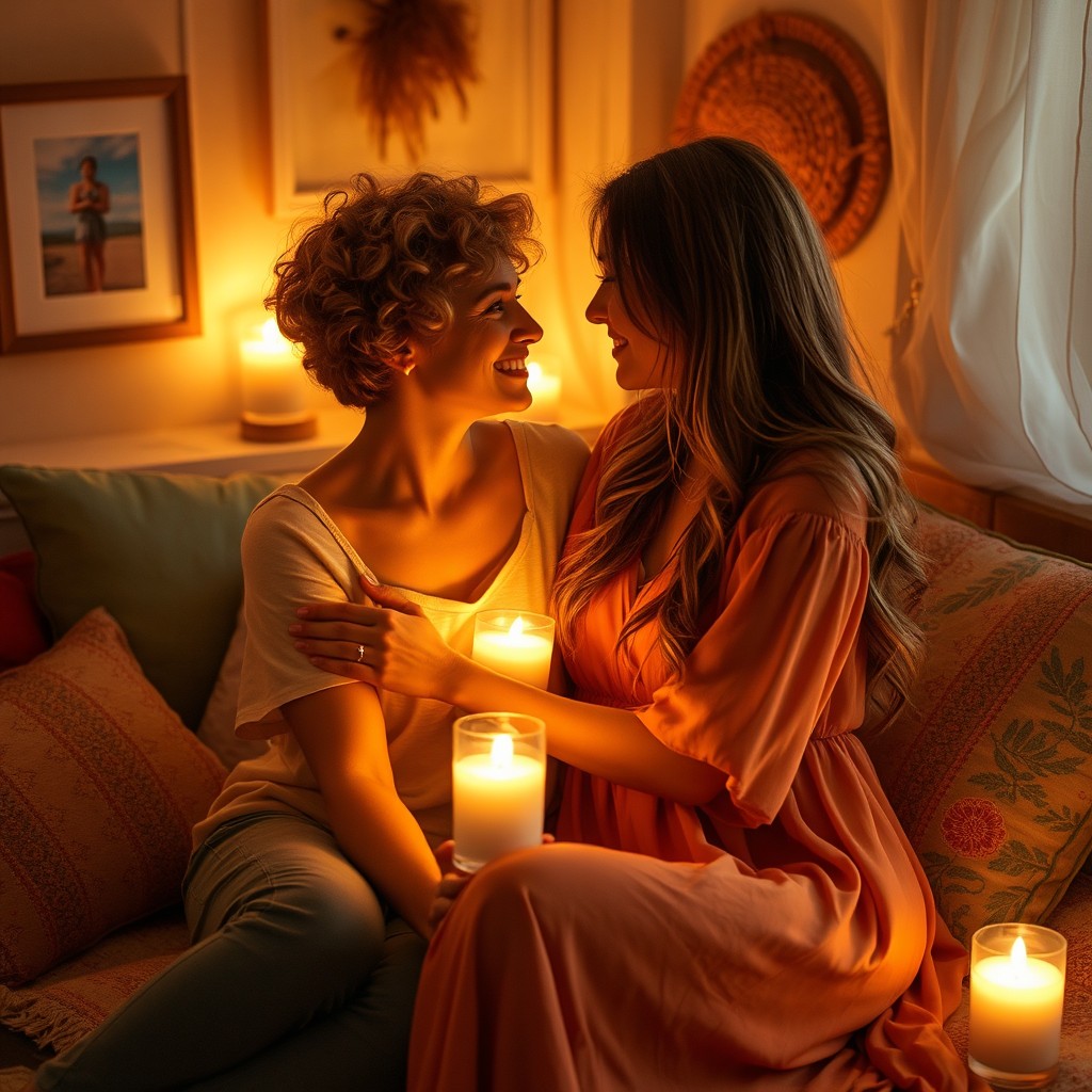 Romantic Embrace: Intimate Scene of Love Between Two Women