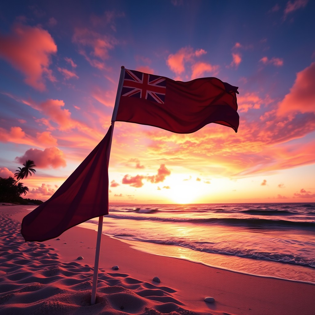Stunning Sunset Beach View with Kanaky Flag | Idyllic Ideas
