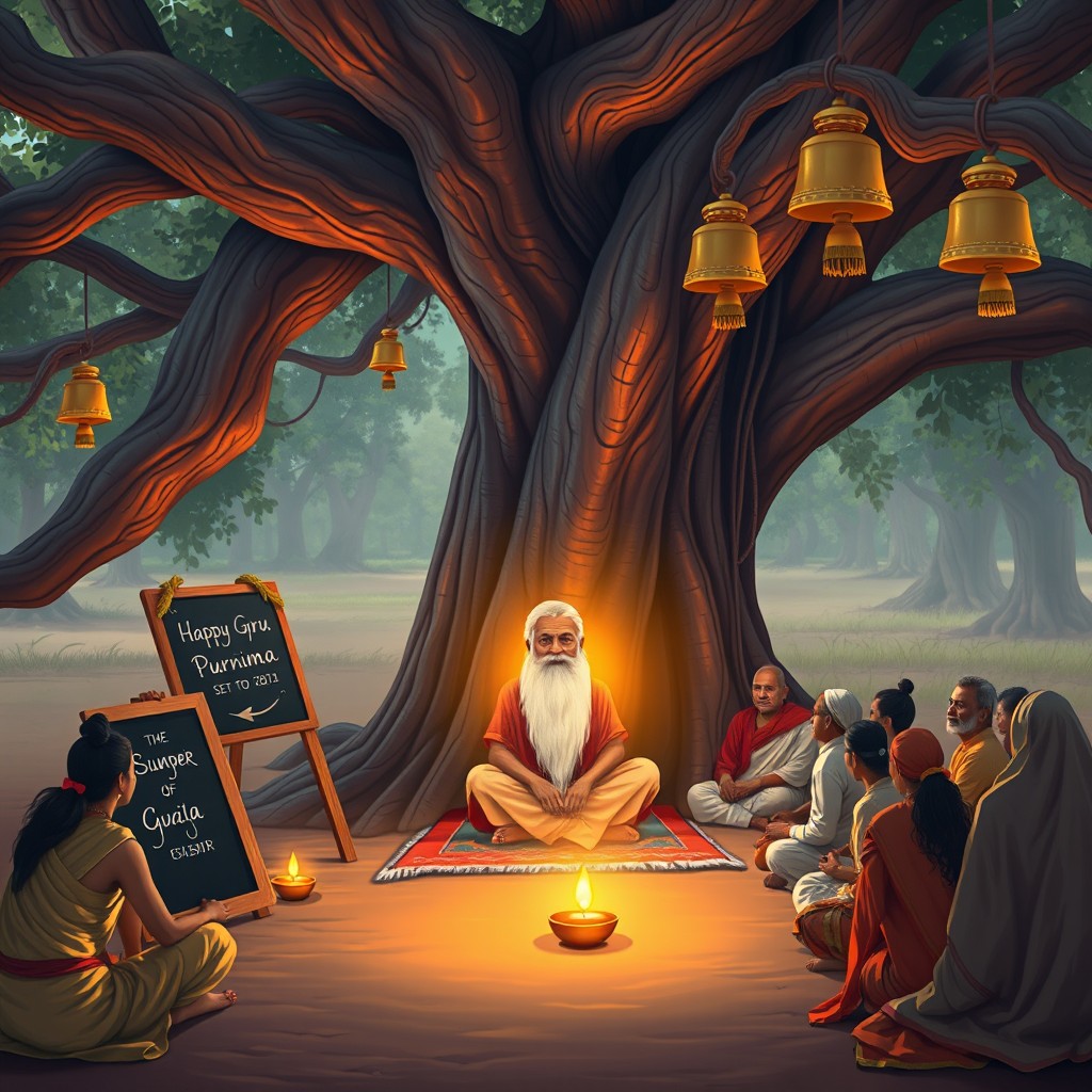 Serene Guru Purnima Blessings Scene | Spiritual Guru and Disciples