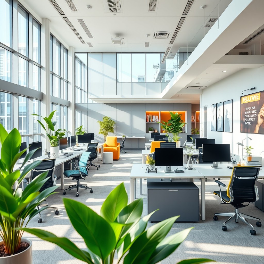 Modern Sleek Office Design: Ergonomic & Inviting Workspace