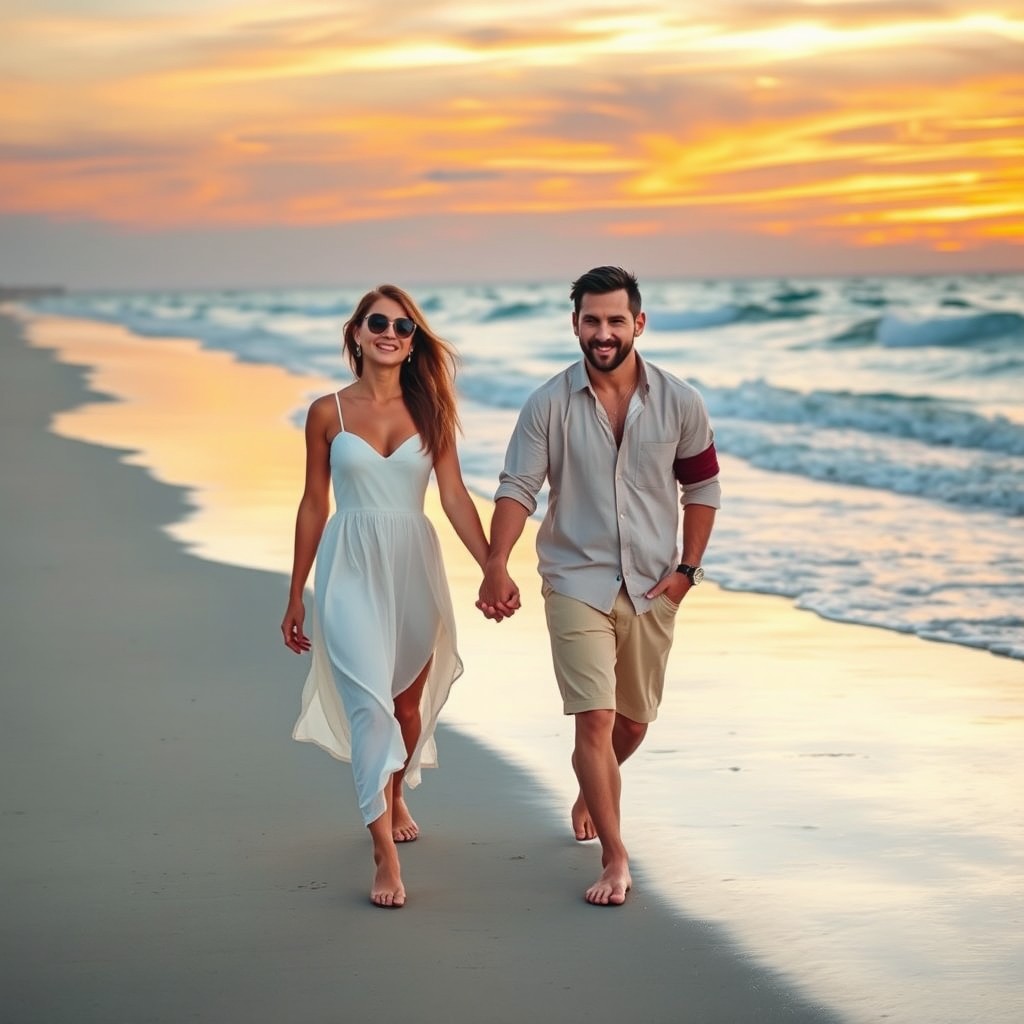 Romantic Beach Sunset: Antonela Roccuzzo and Lionel Messi Captured in Love