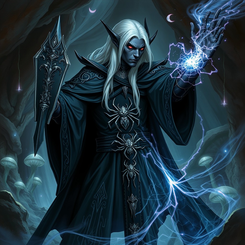 Enigmatic Drow Priest of Lloth: A Dark Fantasy Character Illustration