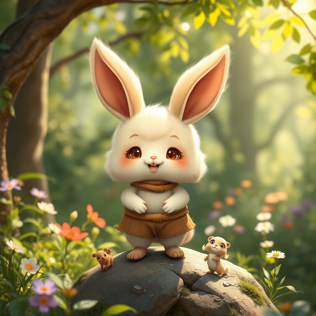 Enchanting Humanoid Rabbit Character in a Lush Forest