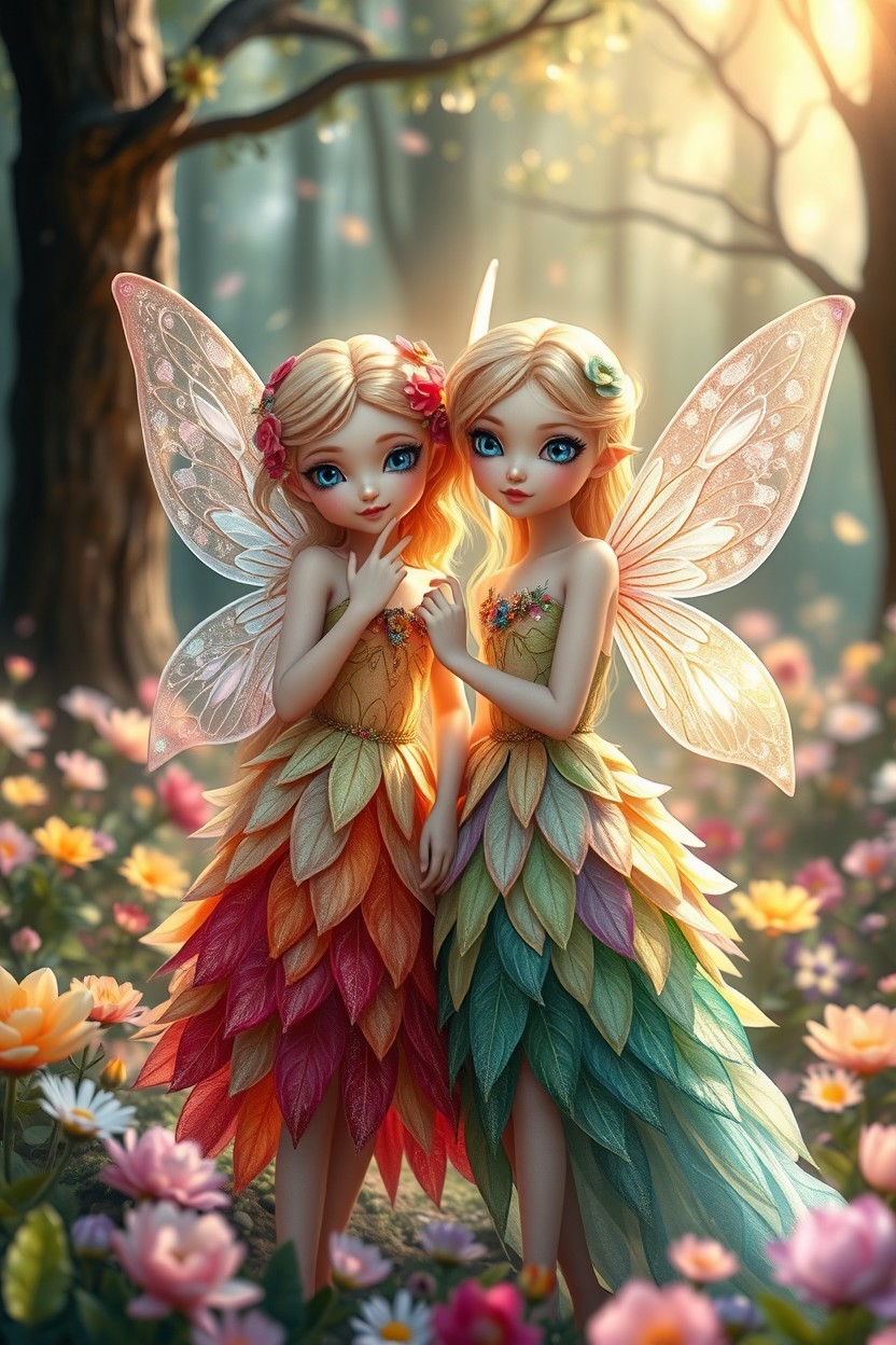 Enchanted Twin Fairy Sisters in a Magical Forest