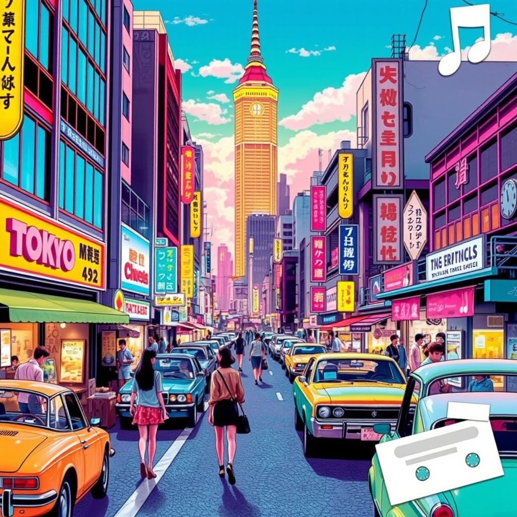 Vibrant City Pop Art: 1980s Tokyo Dreamscape