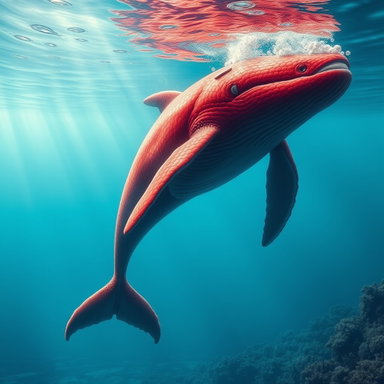 Stunningly Realistic Red Whale Swimming in Vibrant Ocean