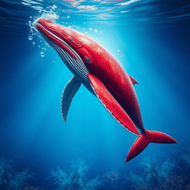 Stunningly Realistic Red Whale Swimming in Vibrant Ocean