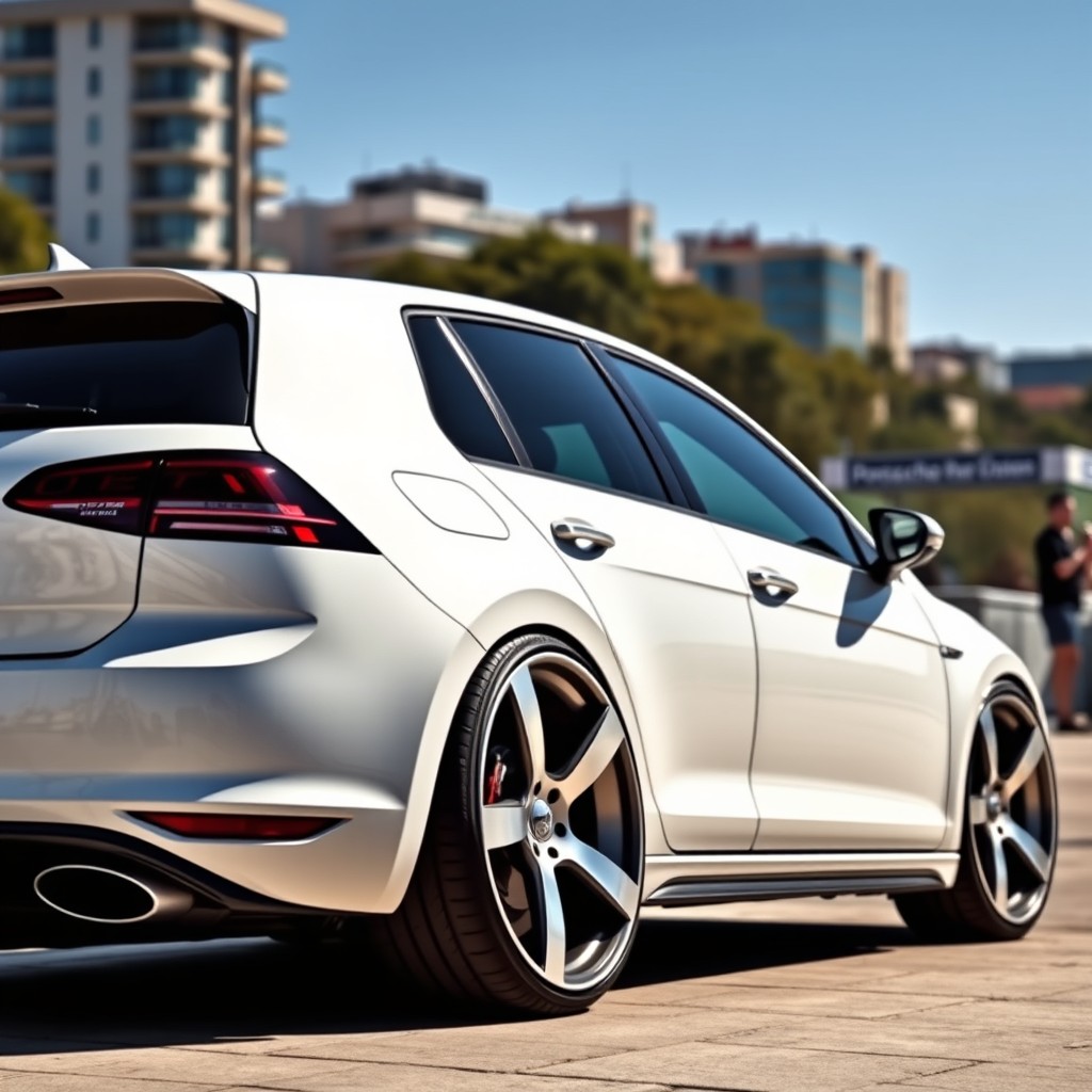 Sleek 2014 VW Golf TSI with Porsche Taycan Wheels in Urban Setting