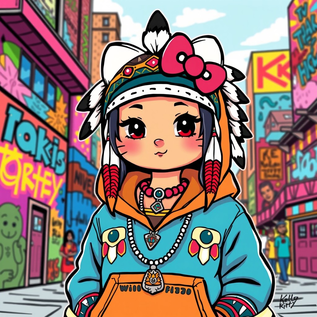 Urban Native American Hello Kitty Character Illustration