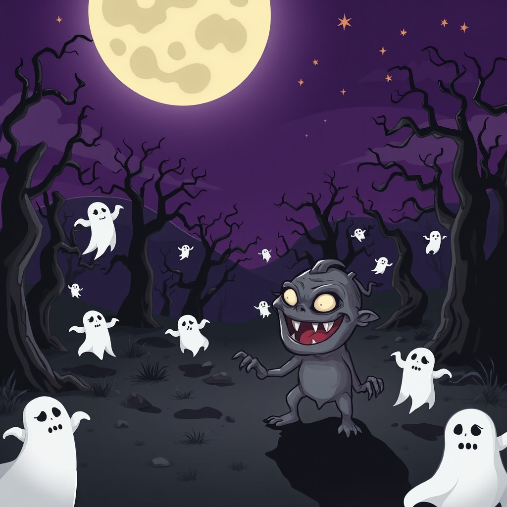 Creepy Yet Cute: A Whimsical Cartoon Horror Scene