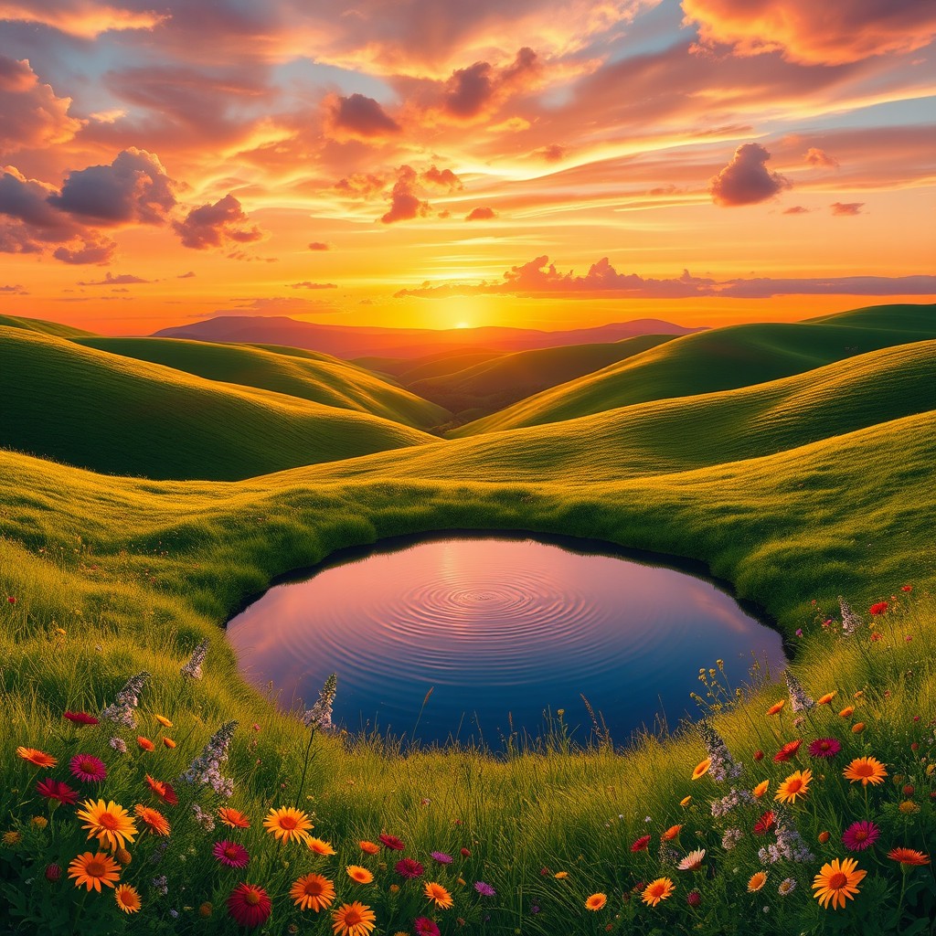 Vibrant Sunset Landscape: A Tranquil Scene of Nature's Beauty