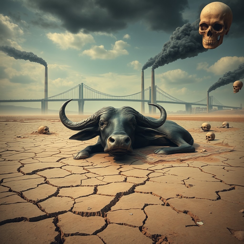 Surreal Art: Dying Water Buffalo in a Dreamlike Landscape