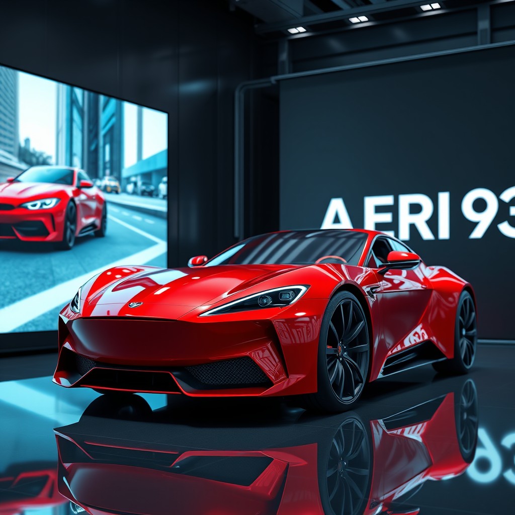 Stunning Red Sports Car in a Futuristic Showroom | 3D Ultra HD Image