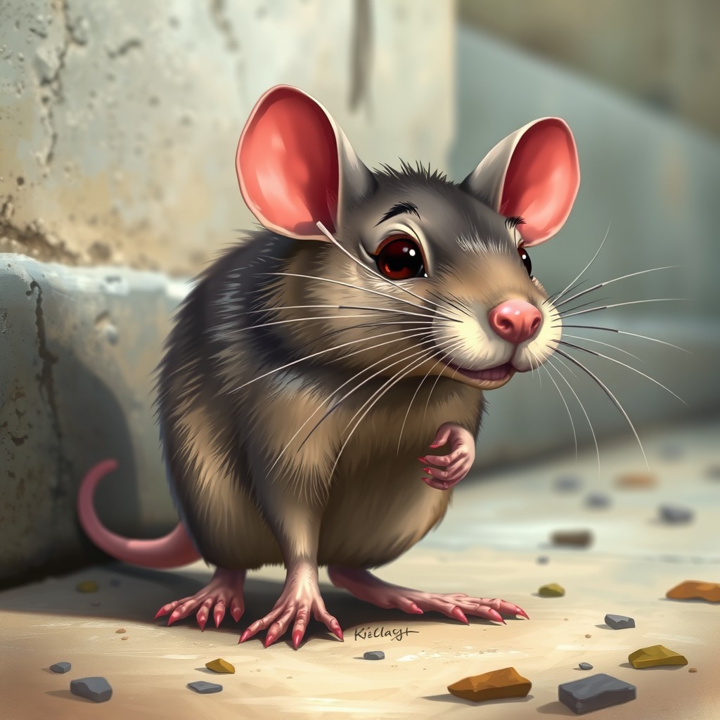 Realistic Illustration of a Playful Rat in Urban Setting | Idyllic