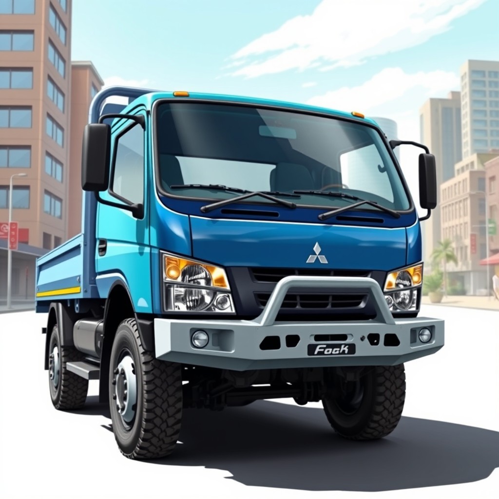 Mitsubishi Canter Truck Illustration - Urban Setting with Enhanced Bumper