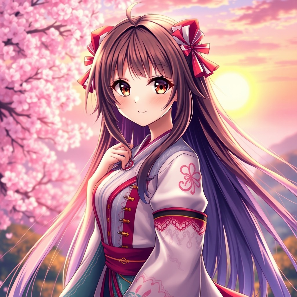 Captivating Waifu Character in an Enchanting Landscape | Idyllic AI