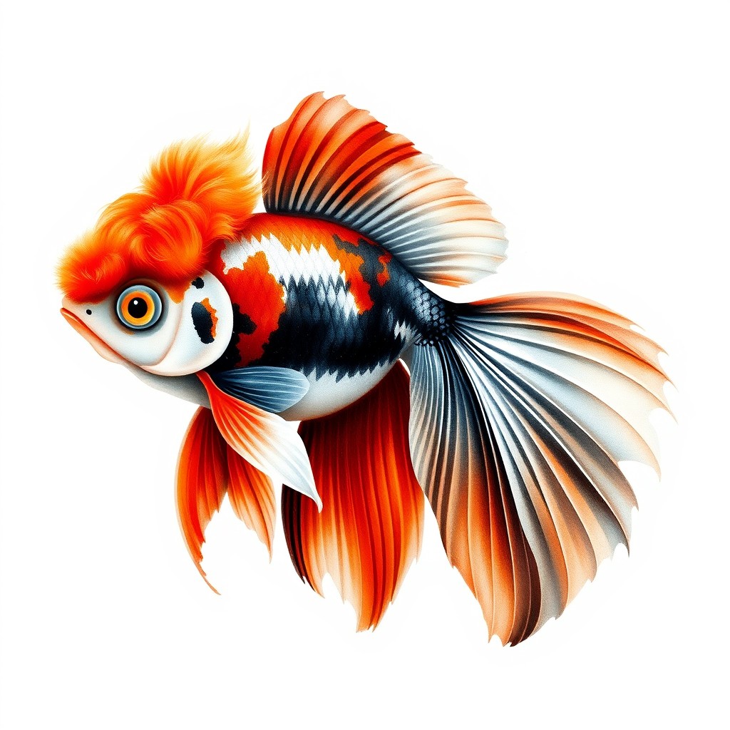 Stunning Thai Oranda Goldfish Watercolor Illustration - 8K Art