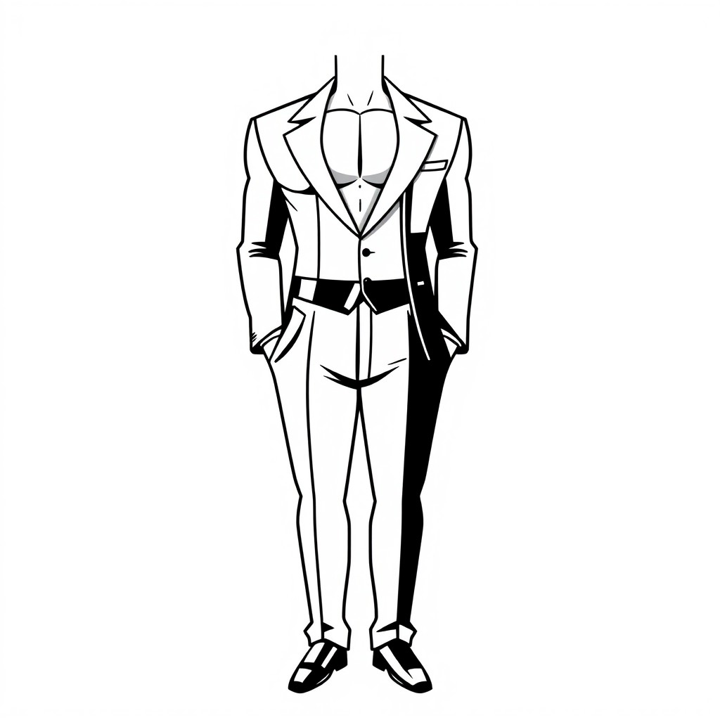 Stylish Geometric Illustration of a Muscular V-Taper Torso in a Suit