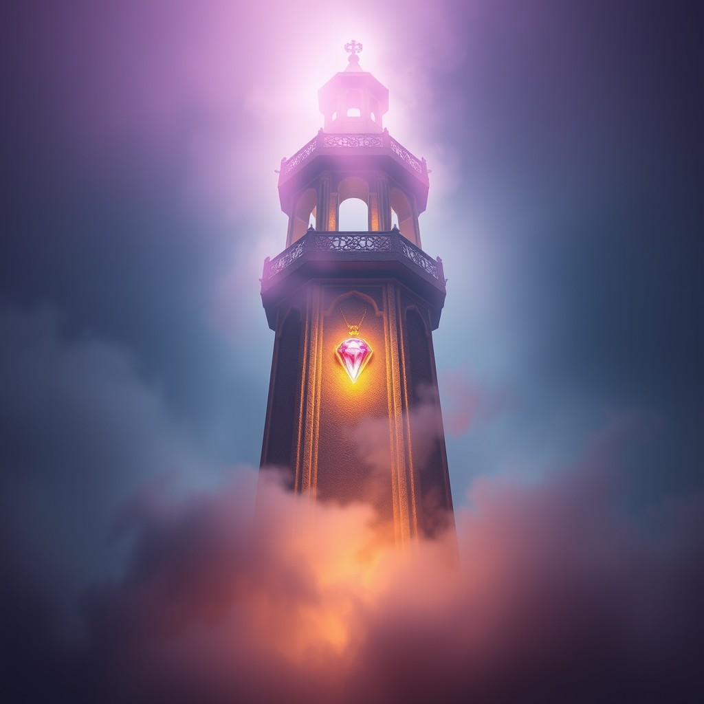 Enigmatic Tower: An Otherworldly Vision in Mist