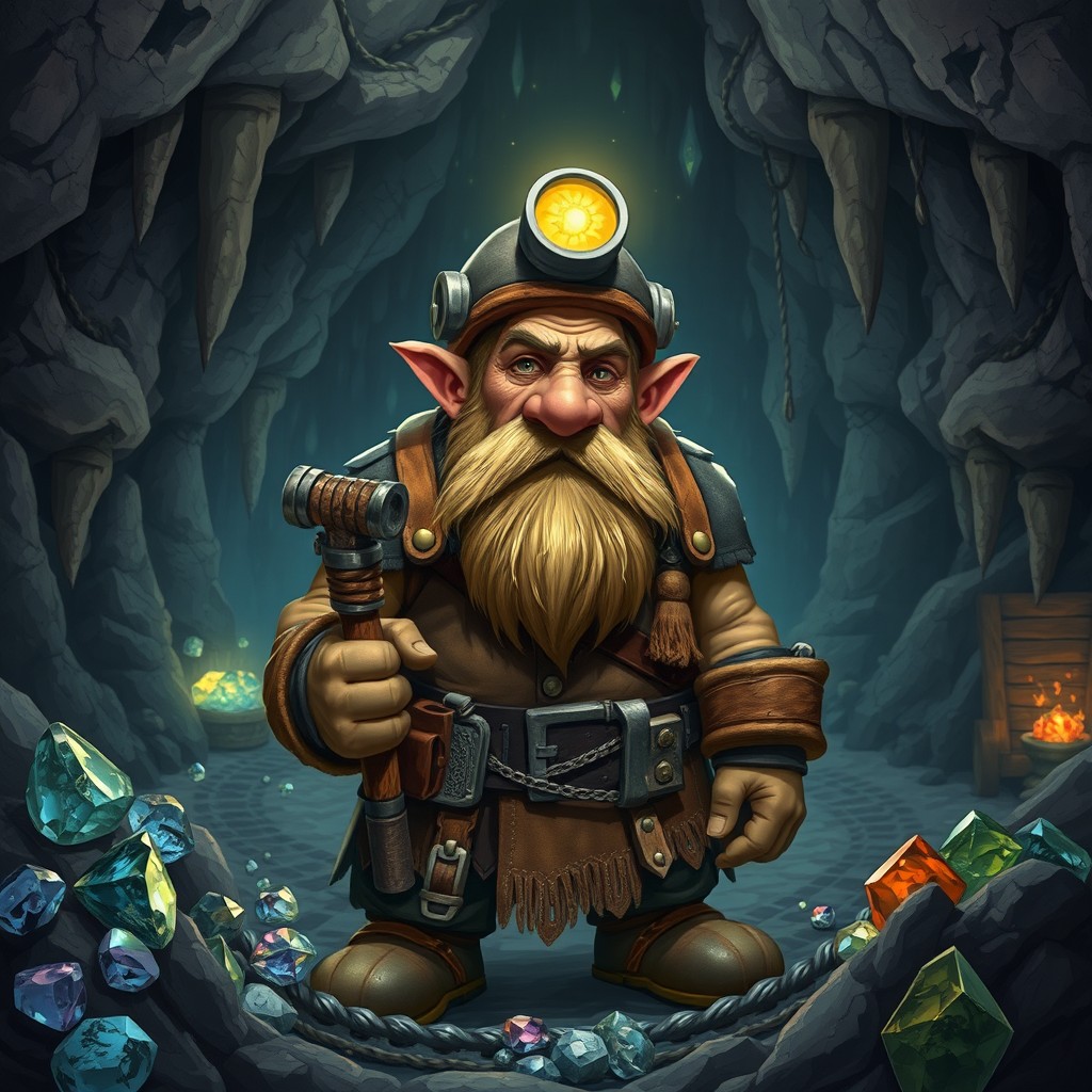 Adventures of a Dwarf Miner in a Gemstone-Laden Cavern