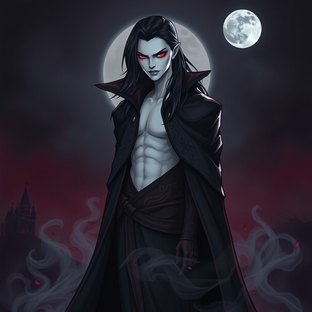 Striking Gothic Vampire Character Design for Novel Covers