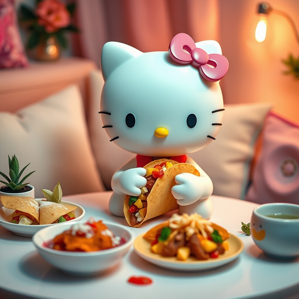 Hello Kitty's Cozy Taco Feast: A Serene Culinary Delight
