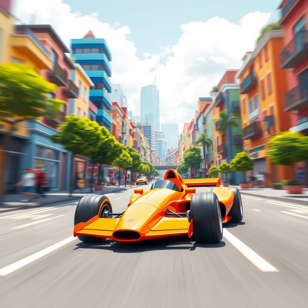 Vibrant Pixel Art Racing Game Scene in a Colorful Cityscape
