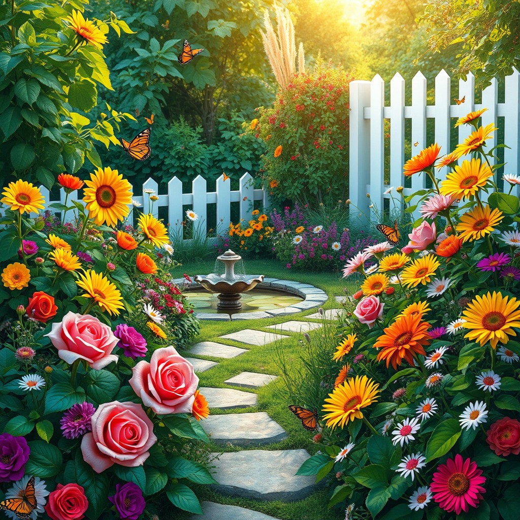 Discover a Vibrant Garden Oasis with Colorful Flowers and Serenity