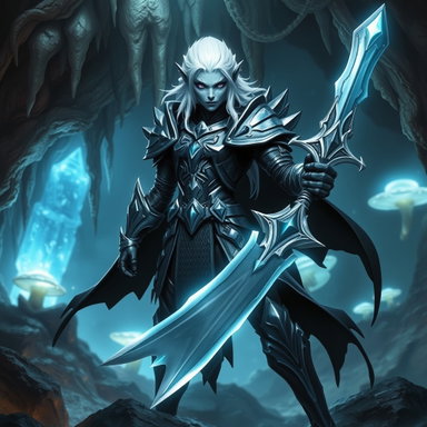 Epic Drow Templar Warrior in Enchanting Cavern - A Fantastical Art Journey