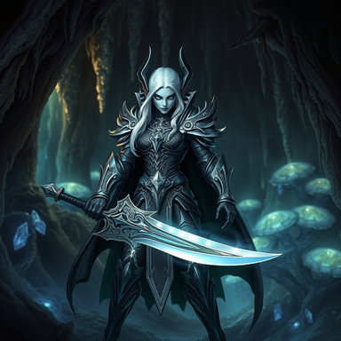 Epic Drow Templar Warrior in Enchanting Cavern - A Fantastical Art Journey
