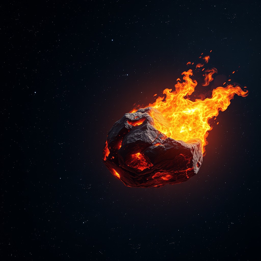 Vibrant Burning Meteorite in Cosmic Space - Pixel Art