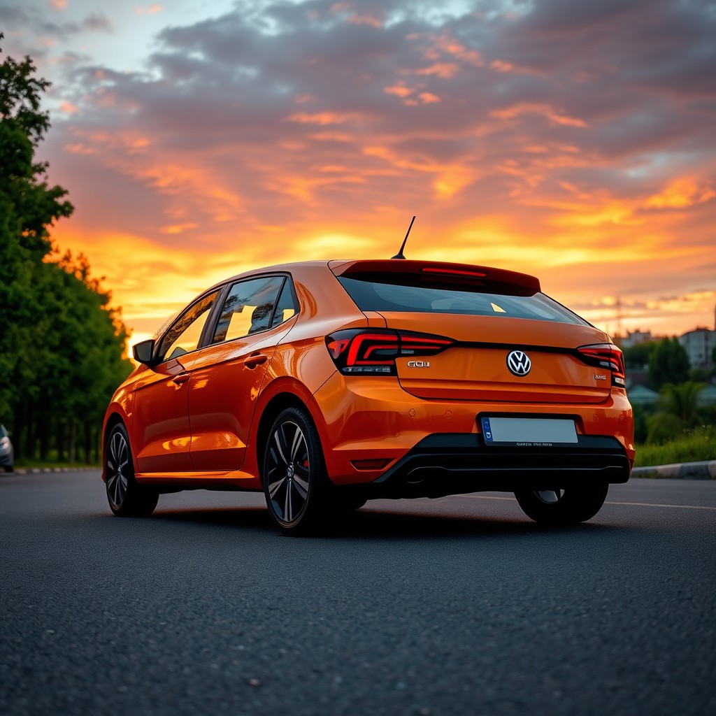 Stylish Volkswagen Gol: Sunset Scene with Vibrant Colors