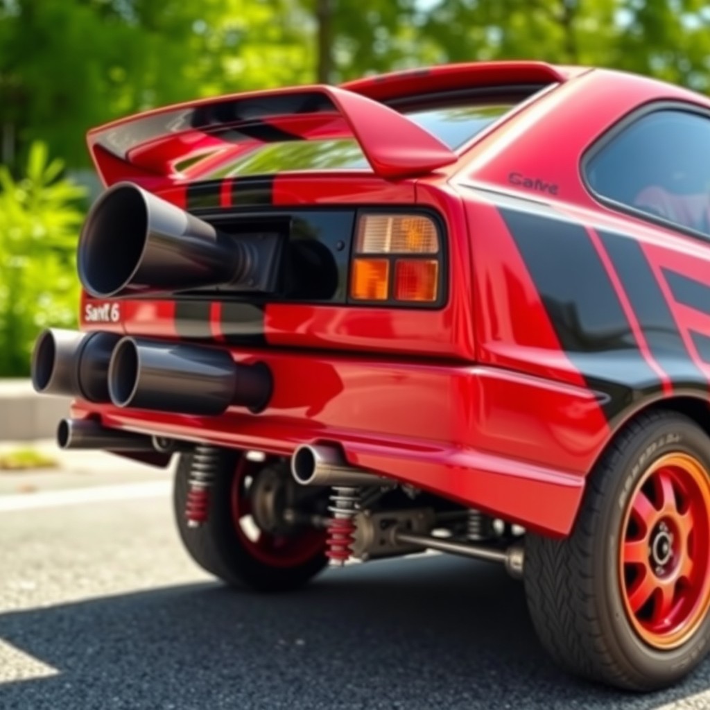 Sporty Metallic Red Car with Black Stripes - A Vibrant Street Scene