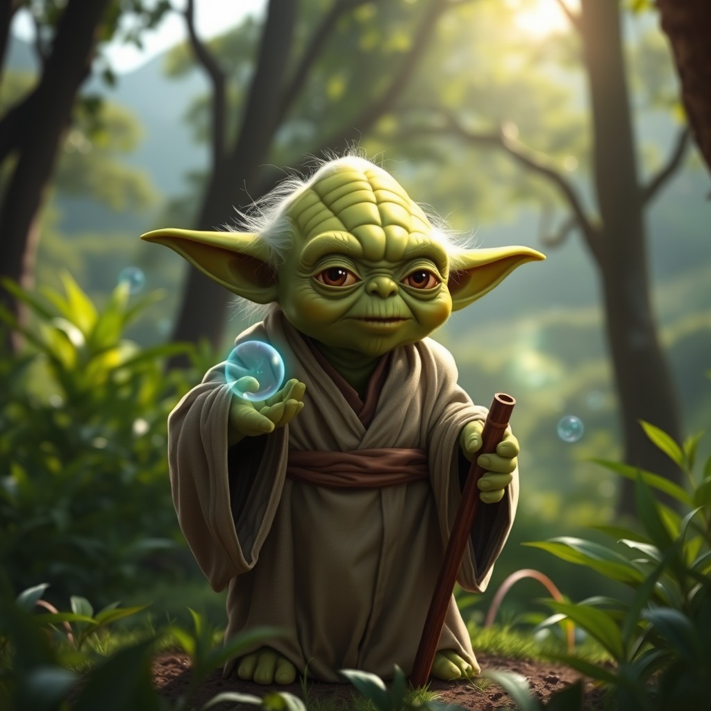 Yoda: The Wise Jedi Master in a Mystical Forest Setting