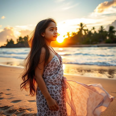 Stunning Chindo Girl on a Bali Beach at Sunset