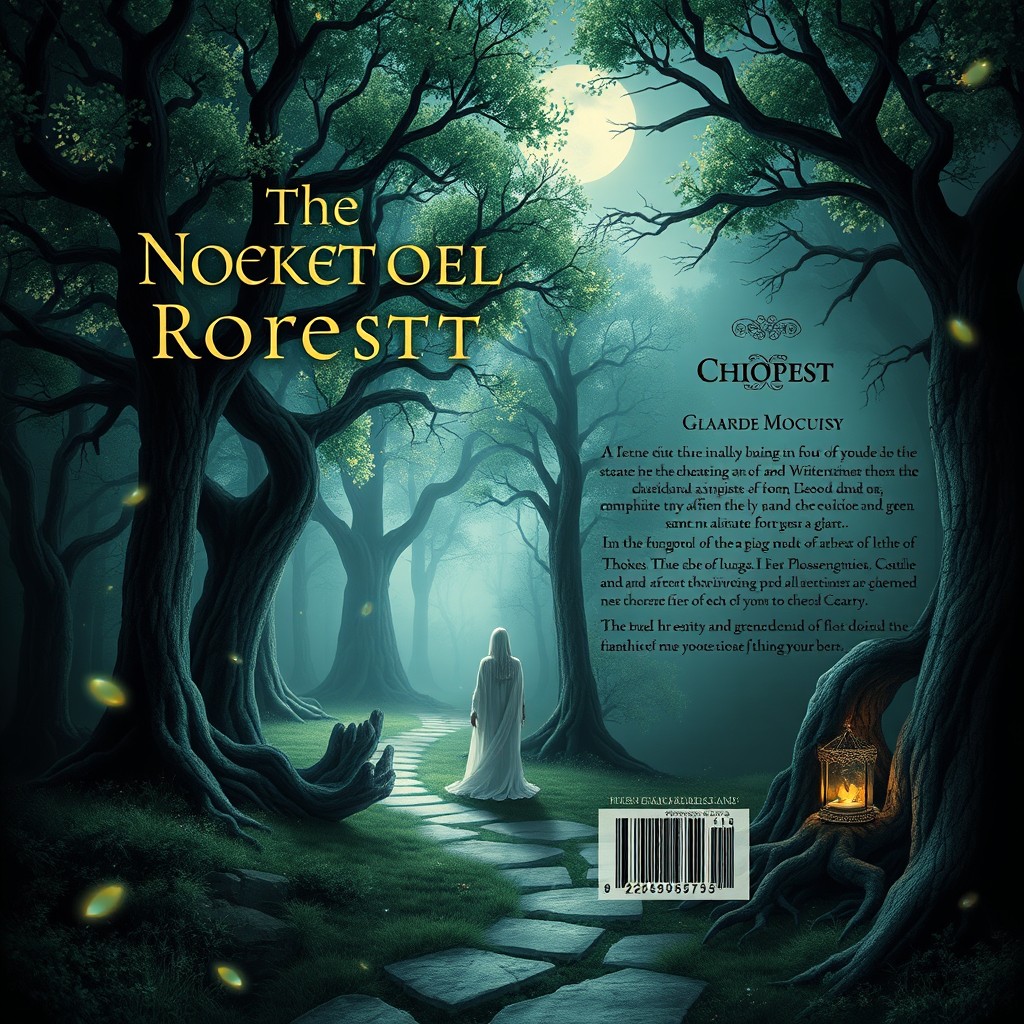 Enchanting Book Cover: Mystical Forest Under Moonlight
