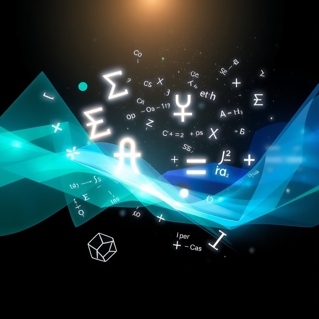 Mesmerizing Mathematical Harmony: Glowing Symbols in a Dimensional Realm