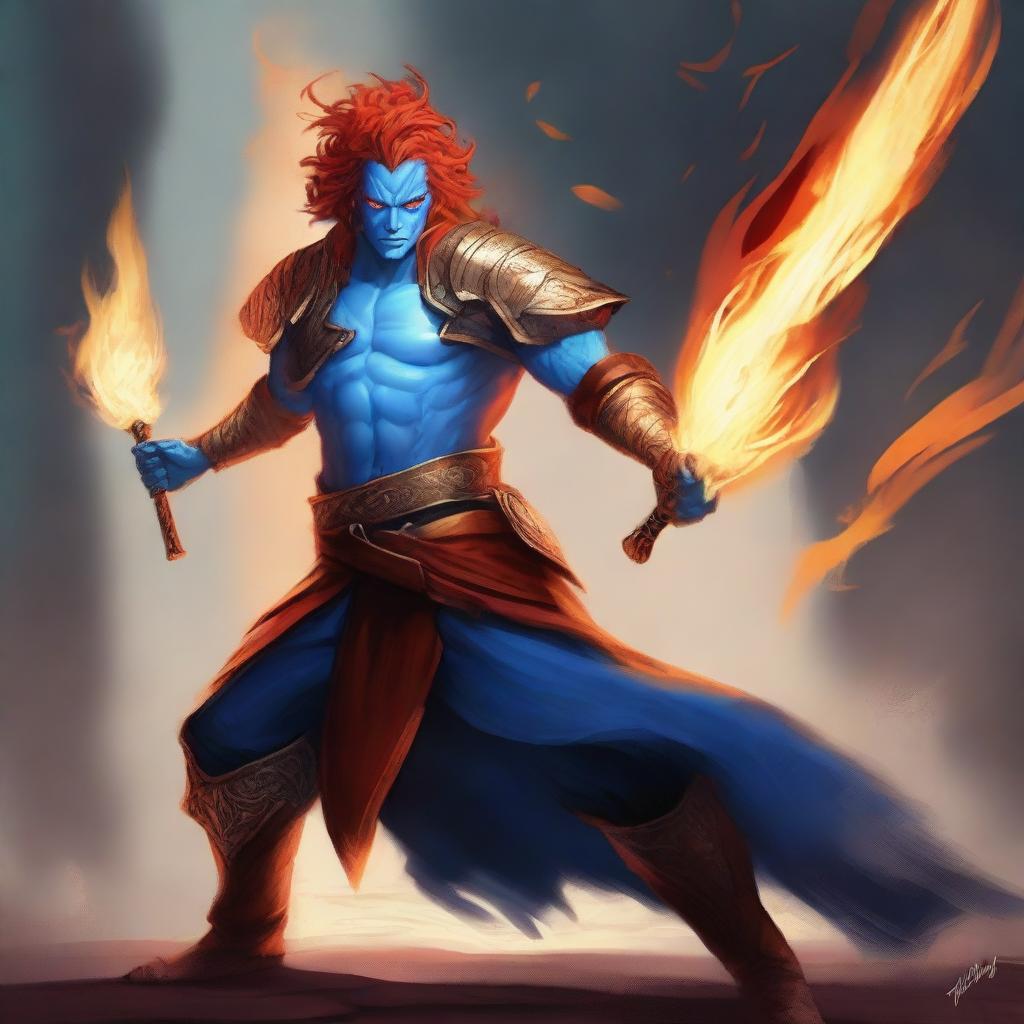 Ethereal Blaze: Lean Fire Genasi Warrior